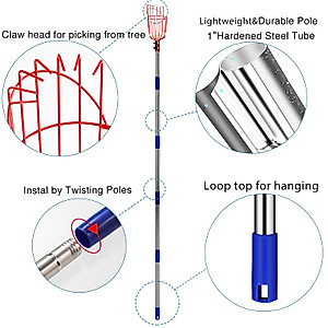 DonSail Pomelo Fruit Picker Pole Tool with Basket Telescoping Long Handle, 35-95 Inch Adjustable Orange Apple Picker Pole Tool with Basket for Avocado Acorn Lemon Pear Mango Tree Picker