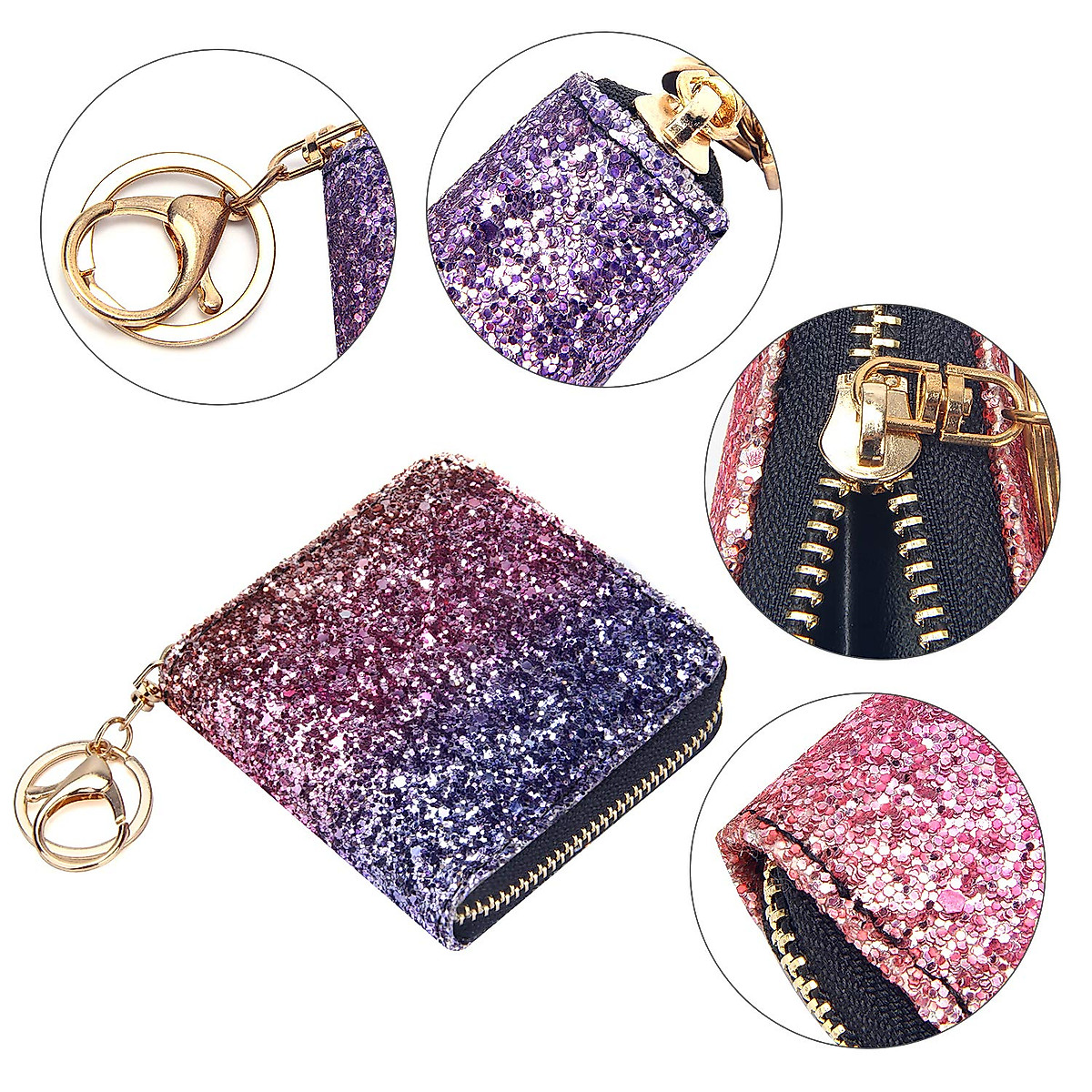 GEEAD Small Glitter Wallet for Women Girls Mini Coin Purse Pouches with Key Ring