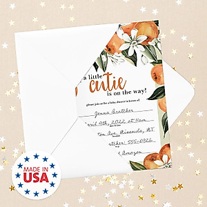 Little Cutie Baby Shower Invites / 25 Baby Shower Invitation Cards With White Envelopes / 5" x 7" Citrus Clementine Fruit New Baby Party Invitations/Fill In Gender Neutral Invite Cards