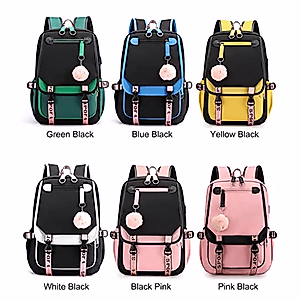 Rcuyyl Backpack Laptop bag School Bag Bookbag with Men Women USB Charging&Headphone Port Casual Daypack Outdoor Daypack (Black Pink,One Size)