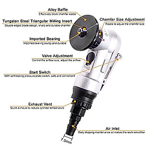 AUGUSTTOOLS Mini Pneumatic Chamfering Machine, Portable Handheld 45 Degree Arc Air Chamfer Tool for Metal Trimming and Deburring