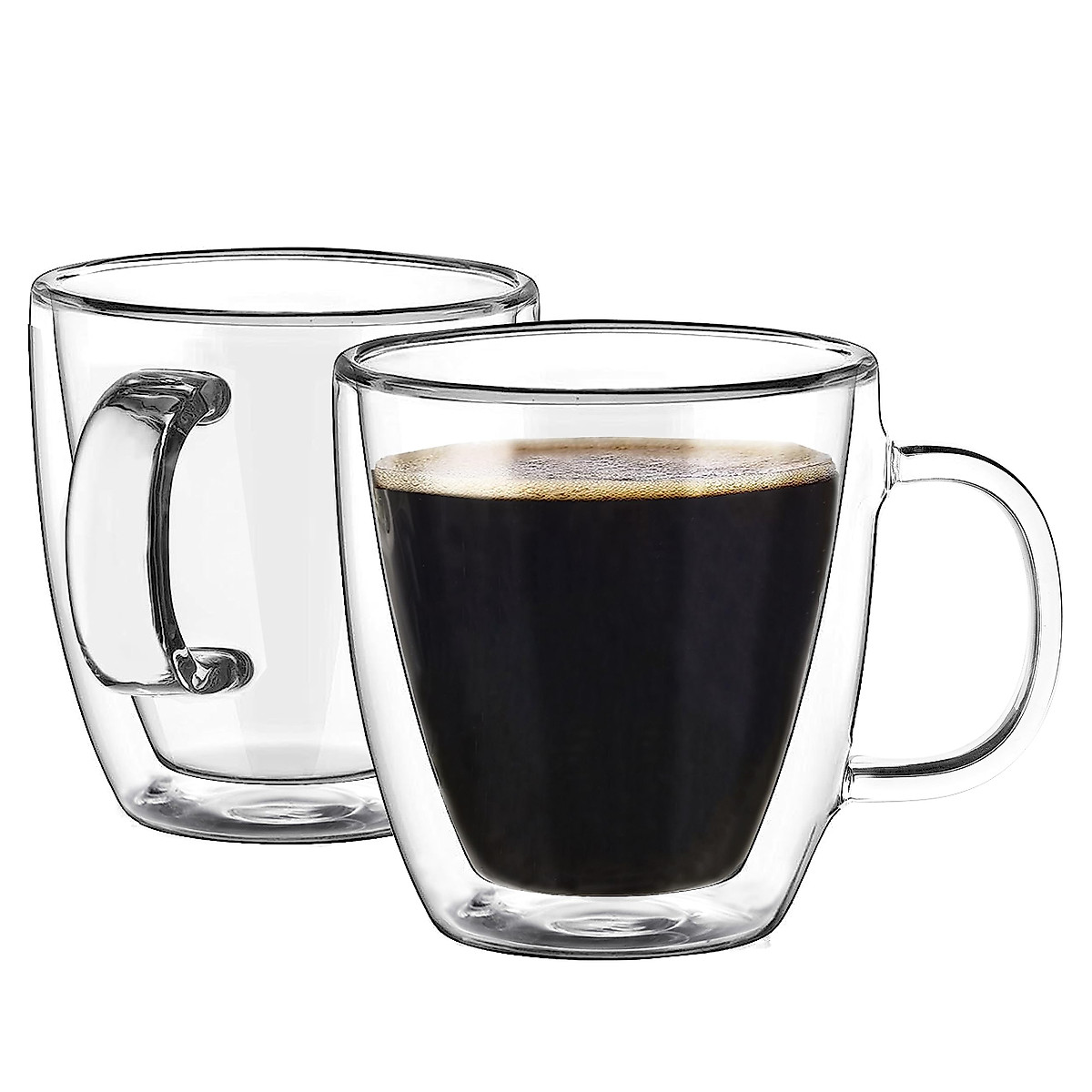 YUNCANG 5.5 oz Espresso Mugs (Set of 2), Double Wall Glass Coffee Cups with Handle Insulated Glasses Espresso Mugs