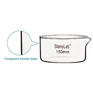 stonylab Crystallizing Dish with Spout and Heavy-Duty Rim, Borosilicate Glass Reusable Crystallizing Dishes for Crystallization and Evaporation, 1 Liter Capacity OD 150mm
