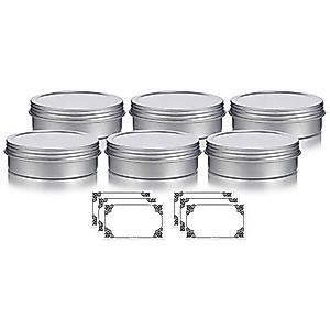 JUVITUS 2 oz Metal Steel Tin Flat Container with Tight Sealed Twist Screwtop Cover (6)