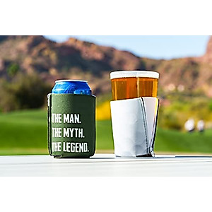 ZipSip Adjustable Koozies All in 1 - Reusable Can Cooler Insulated - Beer Coozies for Bottles, Cans Slim Cans - Iced Coffee Sleeve - Neoprene (The Man The Myth The Legend, NOT MAGNETIC version)