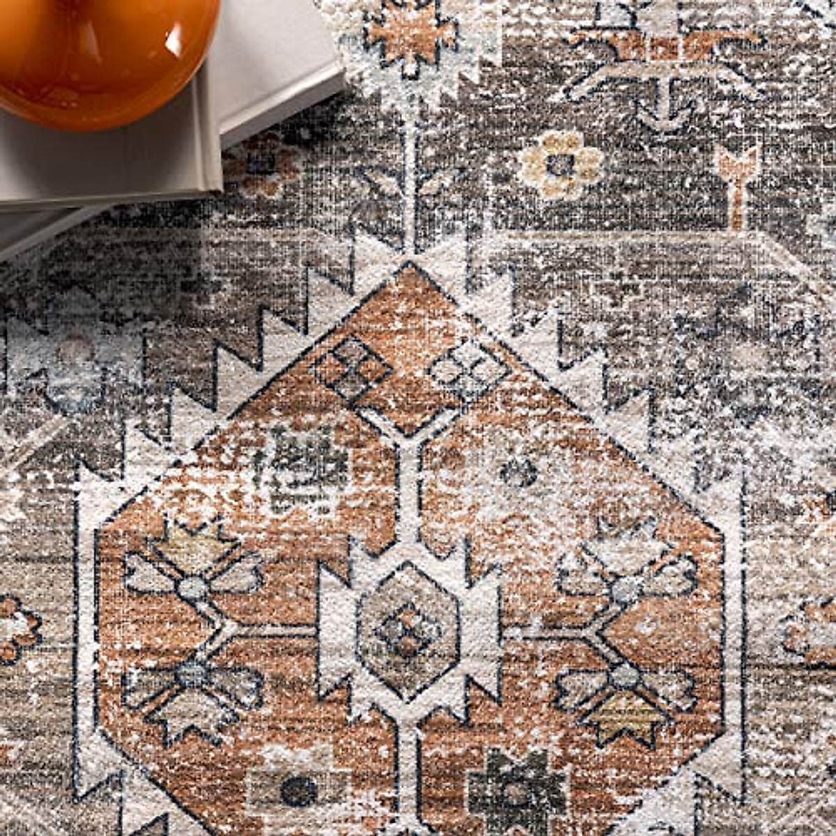 nuLOOM Gracie Distressed Medallion Machine Washable Area Rug, 8' x 10', Peach