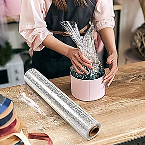 Giiffu 148Ft Clear Cellophane Wrap Roll (Folded 34''x148Ft) Irregular White Dot Florist Paper Wrapper 3 Mil Thicken Long Film Large Gift Wrapping Paper for Flower Gift Baskets Wrap