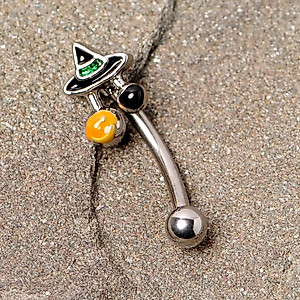 Body Candy Womens 16G Steel Cartilage Tragus Daith Conch Rook Black Green Witch Hat Eyebrow Ring 5/16”