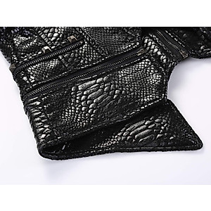 chouyatou Women's Fashion Snake Pattern Print Studded Moto Pu Leather Biker Jacket (X-Small, Black)