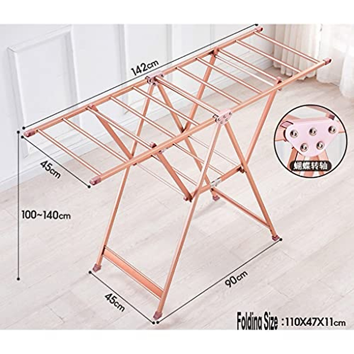 EYHLKM Aluminum Alloy Clothes Drying Hanger Floor Folding Clothes Rack Indoor Balcony Home Clothes Drying Quilt Hanger