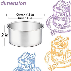 TeamFar 4 Inch Cake Pan, 4 Pcs Mini Cake Pan Round Tier Baking Cake Pans Set Stainless Steel, For Baking Steaming Serving, Healthy & Sturdy, Mirror Finish & Dishwasher Safe