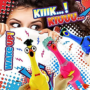 JA-RU Rubber Screaming Chicken Toy (3 Chickens Assorted) Squeaky Noise Maker Prank Toys for Kids. Funny & Annoying Gag Gifts. Classic Novelty Squeeze Items. Pet Dog Chew Toy. Party Favors. 1704-3s