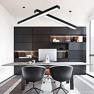 BAYCHEER Modern 35.43inches Linkable LED Office Lighting Fixture Long Strip Lamp Adjustable Hanging Lamp for Office Commercial Area barn Kitchen Garage Basement Black