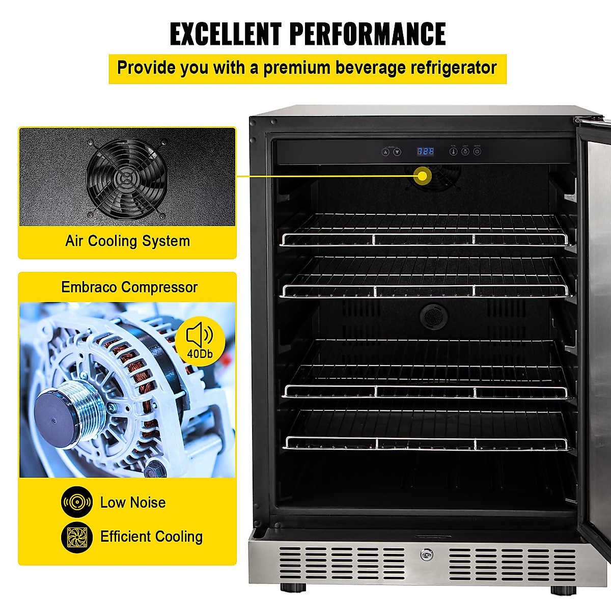 VEVOR Built-in Beverage Cooler, 5.3 cu.ft. Stainless Steel Beverage Refrigerator w/Embraco Compressor (Silver)