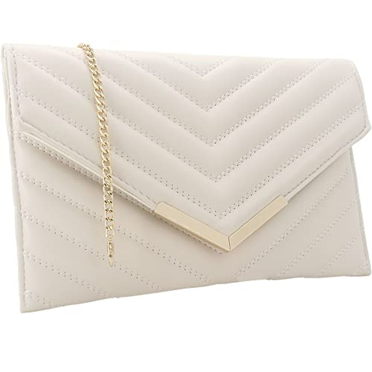 Quilted Women Envelope Clutch Bag Pouch Purse Medium Foldover Evening Handbag Ivory