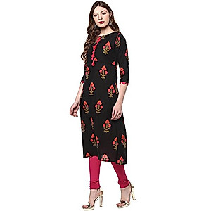 Janasya Indian Women's Tunic Tops Cotton Kurti for Women(JNE2170-KR-436-XXL) Black