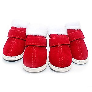 URBEST 2 Pairs Santa Red Detachable Closure Christmas Puppy Cute Dog Winter Shoes Boots (4#, Red)