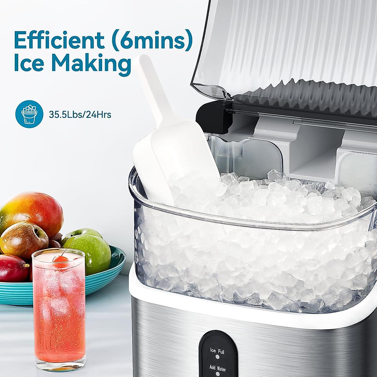 ZAFRO Nugget Ice Maker Countertop, Pebble Ice Maker with Soft Chewable Ice, One-Click Operation Ice Machine with Self-Cleaning, 35.5Lbs/24Hrs for Home,Kitchen,Office