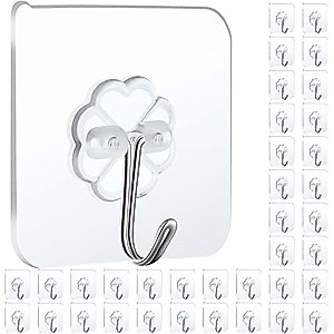 36 PCS Wall Hooks for Hanging Heavy Duty 22lbs(Max), Waterproof Removable Adhesive Hooks Wall Hangers without Nails Sticky Hooks for Hanging, Adhesive Wall Hooks for Door Key Bathroom Kitchen Hooks