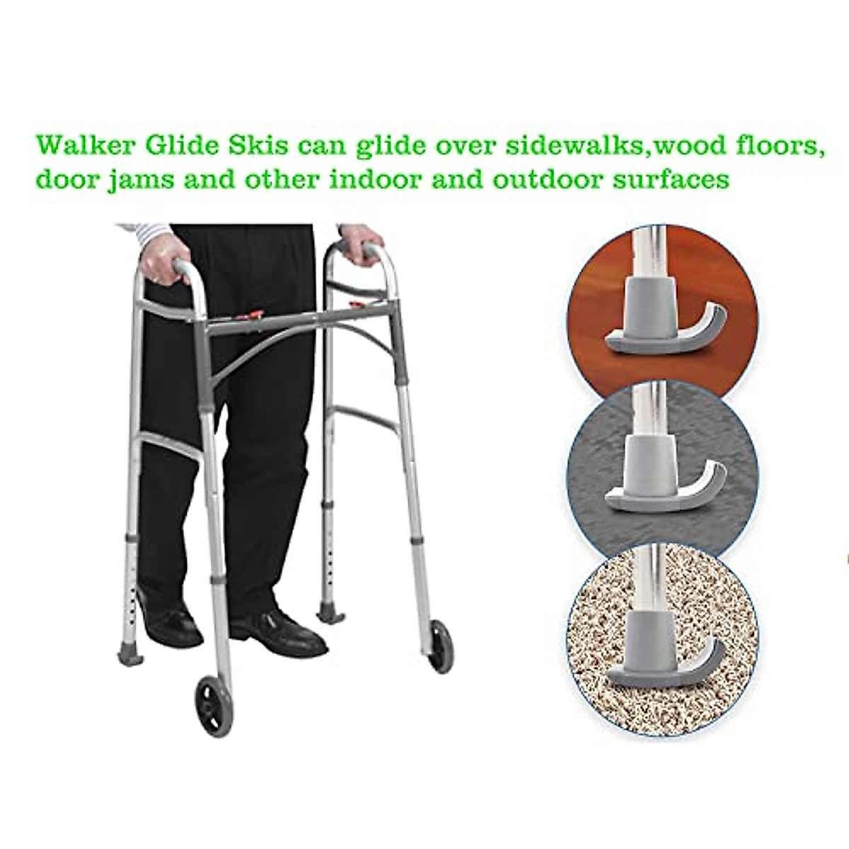 ComsenMed Walker Glide Skis, Universal Fit, Extra Durable,for 1 1/8 Inch Tubes,Universal Replacement Glide Caps,Heavy Duty Walker Coaster Skis for,Walker Parts,Walker Tips,(Gray) 1 Pair