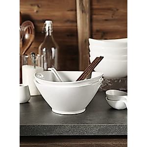 Sweese 148.201 Porcelain 35oz Ramen Bowl Set of 2 with Chopsticks & Spoons & Dipping Dishes, Large Bowls for Udon/Soba/Pho/Noodles/Ramen/Salad/Soup - White, Unique Design