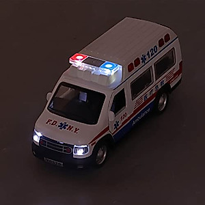 SWOQ Emergency Vehicle Model, Aluminum Ambulance Model Interesting Aluminum Pickup Function with LED Lights for More Than 3 Years