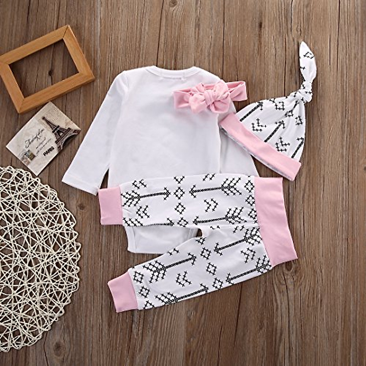 Emmababy Newborn Girls Clothes Baby Romper Outfit Pants Set Long Sleeve Summer Clothing (0-6Months, White 1)