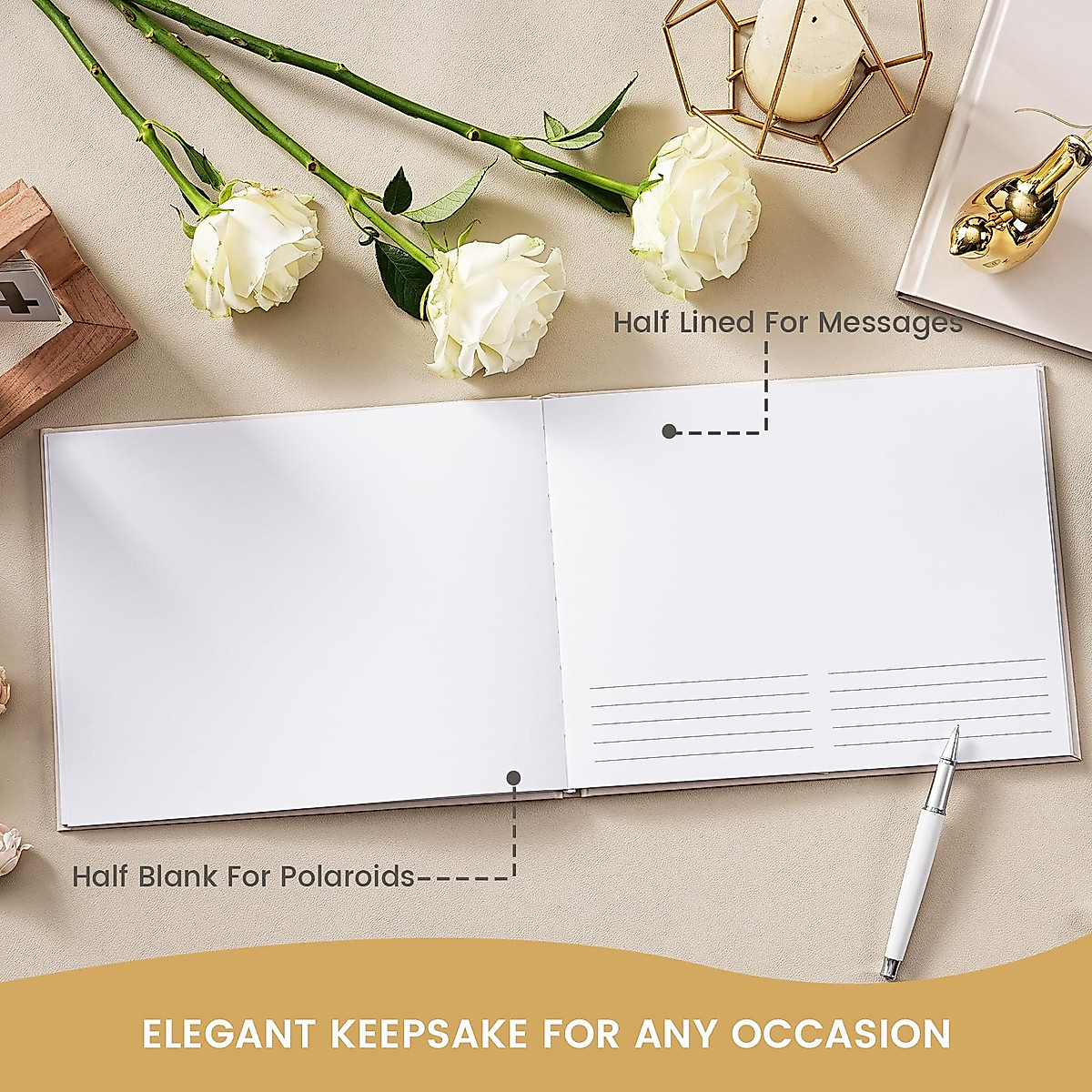 Elegant Guest Book - Polaroid Guest Book for Special Events, 9.2'' x 7.3'', 55 Sheets/110 Pages, Photo Guest Book with Inner Pocket, 2 Photo Sticker Sheets, 110 Pages for Sign in and Photos