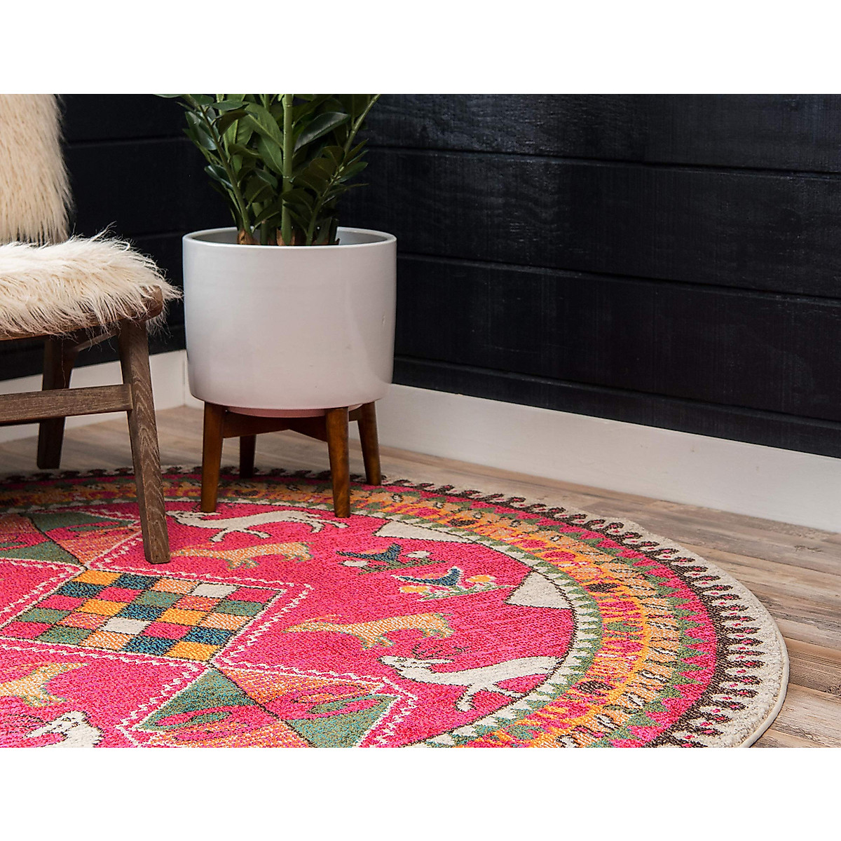 Unique Loom Sedona Collection Southwestern, Border, Over-Dyed, Animals, Tribal, Abstract Area Rug, 6 Feet, Pink/Beige