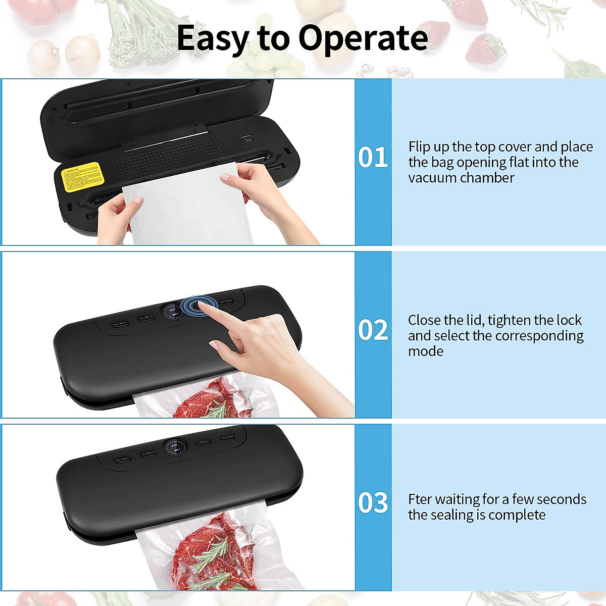 Vacuum Sealer Machine, Automatic Air Vacuum Sealer with Built-in Cutter and LED Display Screen, Food Storage Dry/Moist Modes with 10 Seal Bags & 1 Air Suction Hose (Black)