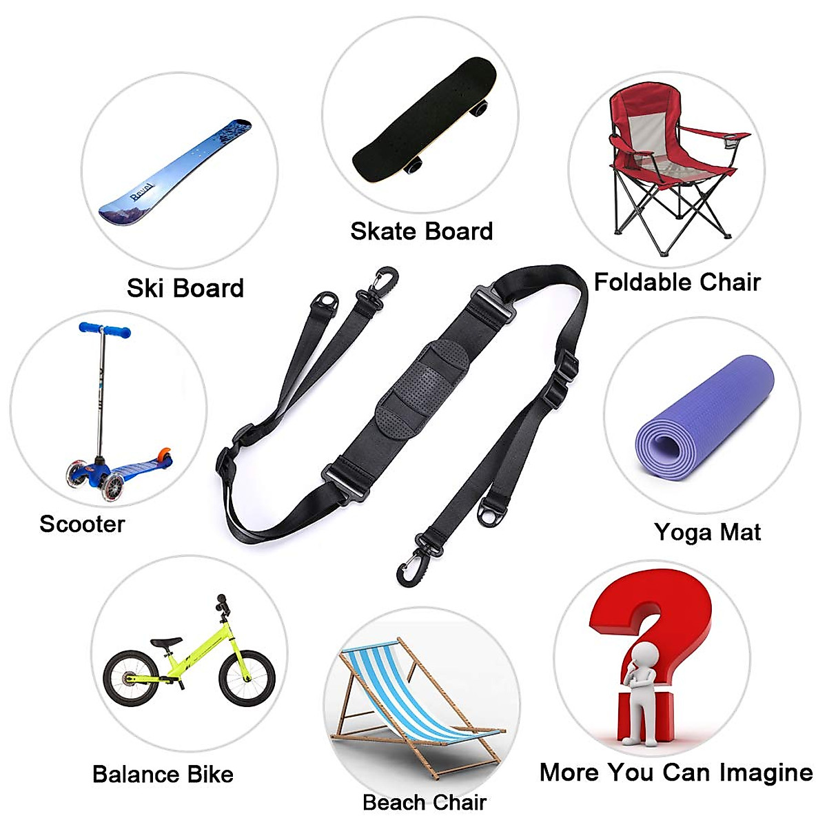 OwnMy 2PCS Kick Scooter Shoulder Straps, Adjustable Scooter Carrying Straps for Kids Balance Bike Scooter Folding Chair Yoga Mat
