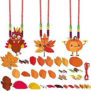 Hicarer 12 Pcs Fall Thanksgiving Felt Craft Kit for Kids DIY Turkey Pumpkin Felt Set Fall Party Necklace Felt Crafts Fall Maple Leaves Ornament for Thanksgiving Autumn Craft Party Supplies
