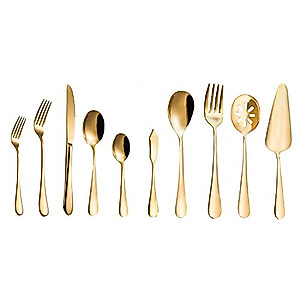 Flatware Set, Magicpro Modern Royal 45-Pieces gold Stainless Steel Flatware for Wedding Festival Christmas Party, Service For 8