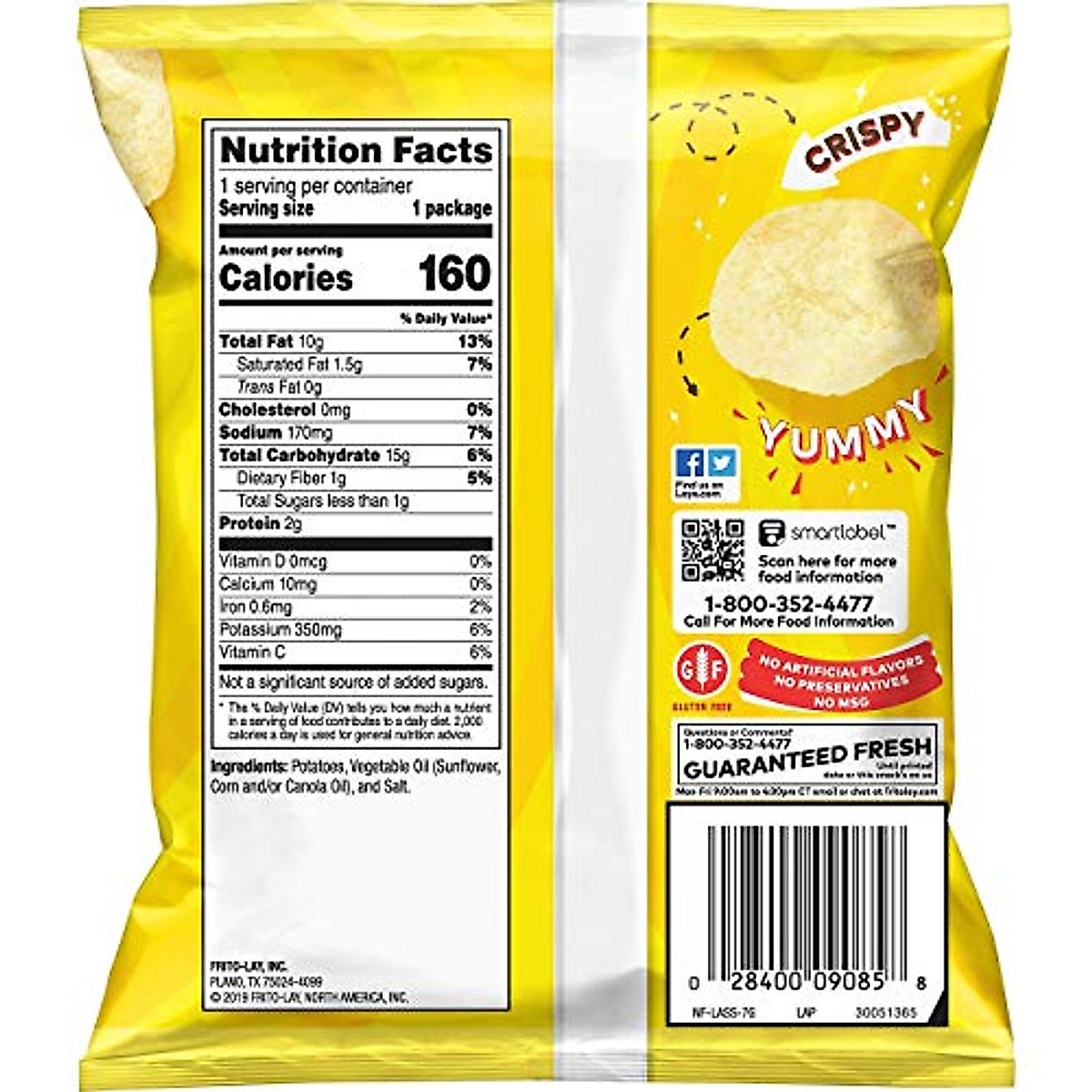 Lay's Potato Chips, Classic, 1 Ounce (Pack of 104)