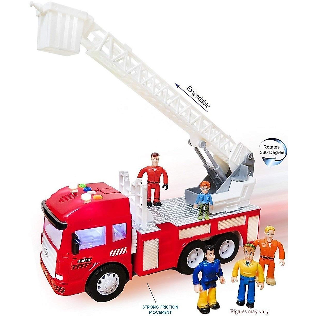 FUNERICA Fire Truck Toy with Flashing Lights, 4 Siren Sounds, Extending Rescue Ladder, Friction Strong Powered Firetruck Engine, Best Firefighter Playset Birthday Gift for Toddlers, Kids, Boys, Girls