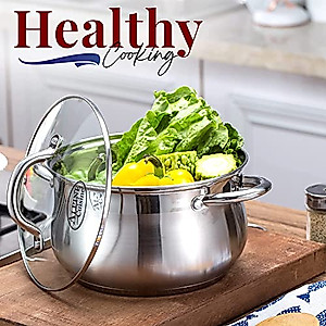 Alpine Cuisine Cookware Set 12-PC Belly Shape - Stainless Steel Cookware Sets with Lid, Stove Top Cookware Set for Healthy Cooking, Comfortable Handles, Dishwasher Safe & Easy to Clean