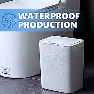 Touchless Trash Can with Lids, 14L Wastebasket Plastic Recycling Bin, Automatic Motion Sensor Kitchen Garbage Can, 3.7 Gallon Small Waste Container Bin for Home, Office, Bathroom, Living Room (White)