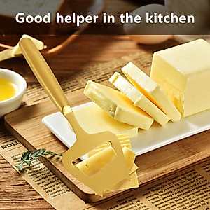 Blueden Cheese Slicer Golden Stainless Steel Cheese Cutters for Block Cheese, Cortador de queso, Handheld Plane Cheese Knife for Semi-Hard Cheese, Gold