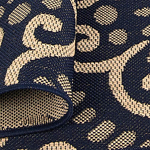 Gertmenian Indoor Outdoor Classic Flatweave Area Rug, Stain & UV Resistant Carpet, Deck, Patio, Poolside & Mudroom, 8x10 Ft Large, Floral Medallion, Navy Blue, 21571