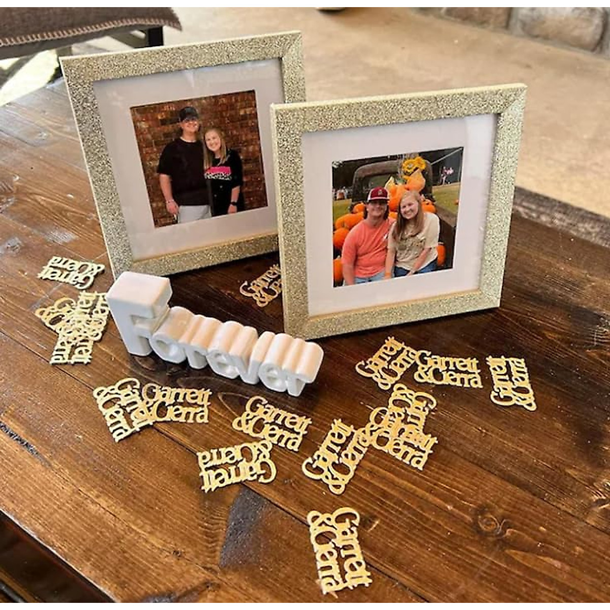 100 Pieces Personalized Initial Any Name Confettis with 2 names glitter table scatter Bridal showers engagement parties weddings anniversarys Supplies Customization Parties Birthday Partybaby shower