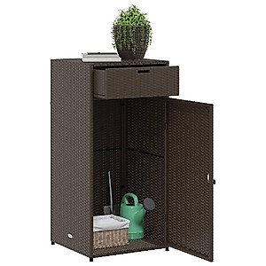vidaXL Outdoor Patio Storage Cabinet - Brown Poly Rattan Organizer, Garden Tool Cupboard with Shelves, Waterproof, Powder-Coated Steel Frame - 21.7”x 21.7”x 43.7”