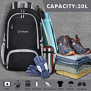 ZOMAKE Lightweight Packable Backpack 30L - Foldable Hiking Backpacks Water Resistant Compact Folding Daypack for Travel(Black)