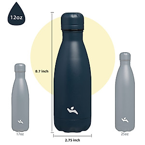 Konokyo Insulated Water Bottles,12 oz Double Wall Stainless Steel Vacumm Metal Flask for Sports Travel, Navy Blue