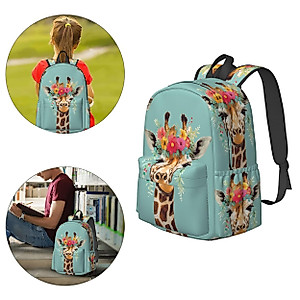 FeHuew 16 inch backpack Giraffe with Floral Headpiece Laptop Backpack Full Print School Bookbag Shoulder Bag for Travel Daypack