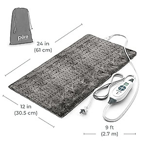 Pure Enrichment® PureRelief™ XL Heating Pad - LCD Controller with 6 InstaHeat Settings for Cramps, Back, Neck, & Shoulder Pain Relief, Moist Heat Option, Machine Washable, 12" x 24" Storage Bag (Gray)