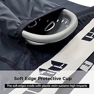 COOLOMG Youth Boys Compression Shorts with Protective Cup Sliding Underwear for Baseball Lacrosse Football Black M