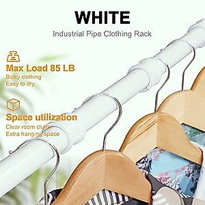 TALITARE Industrial Pipe White Clothing Rack, 29 Inch Wall Mounted Clothes Rack, Heavy Duty Iron Hanging Bar Rod for Retail Display Garment Laundry Storage