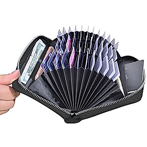 Easyoulife Womens Genuine Leather Credit Card Holder Wallet RFID Secure 36 Slots (36 Card Slots - Black)