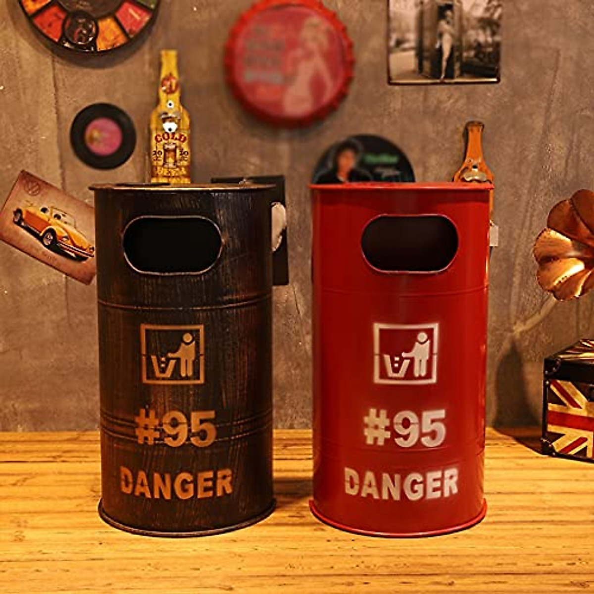 KKNH Trash Can Trash Can Retro Craft Iron Garbage Can Creative Semi-Circular Garbage Bin with Lid Large Capacity Rubbish Bin Home and Office (Color : B)