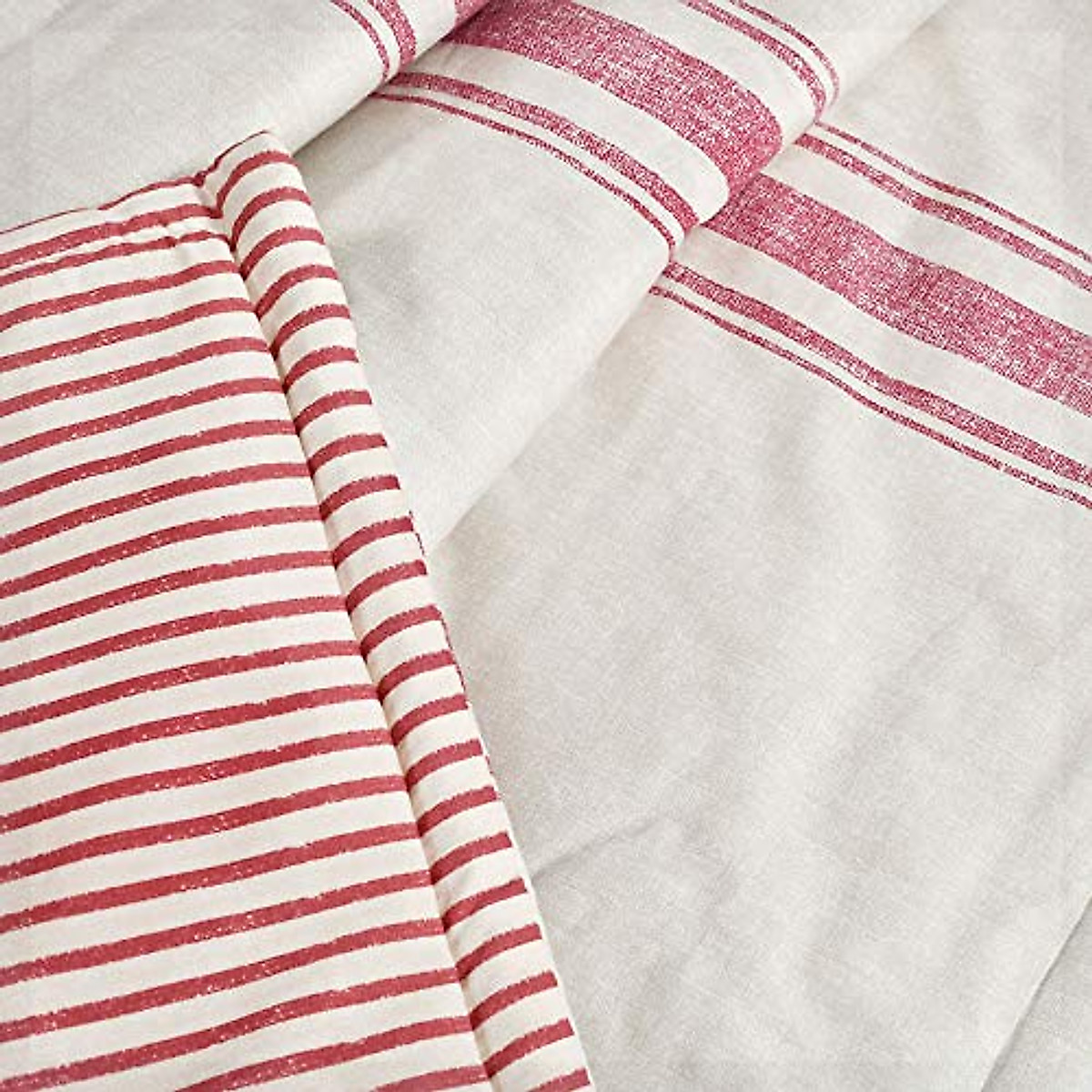 Lush Decor Farmhouse Stripe Throw - Reversible Ticking Pinstripe Design Blanket, 50" x 60", Red